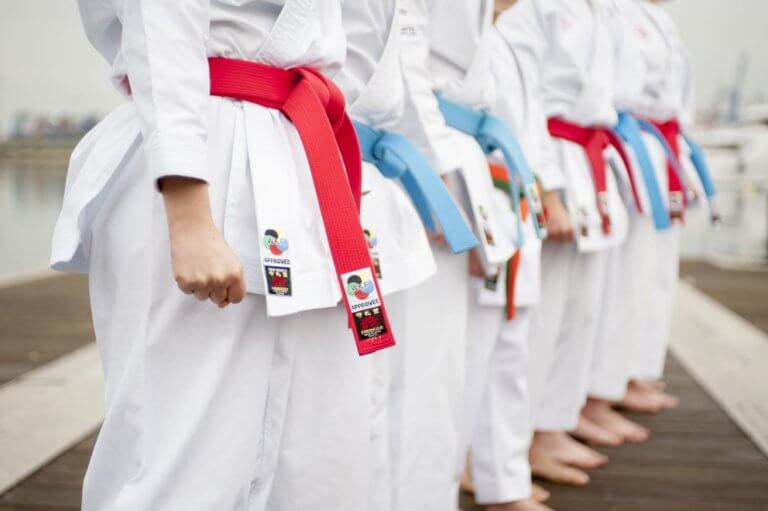 Cinturón de karate de competición | Kata | SHUREIDO | WKF | Rojo/Azul ...